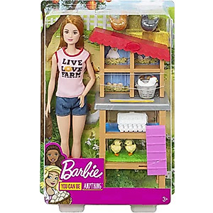 Barbie Chicken Farmer Doll, Red-Haired, and Playset with Henhouse, 3 Chickens, 2 Chicks and More, Career-Themed Toy for 3 to 7 Year Olds (Amazon Exclusive)
