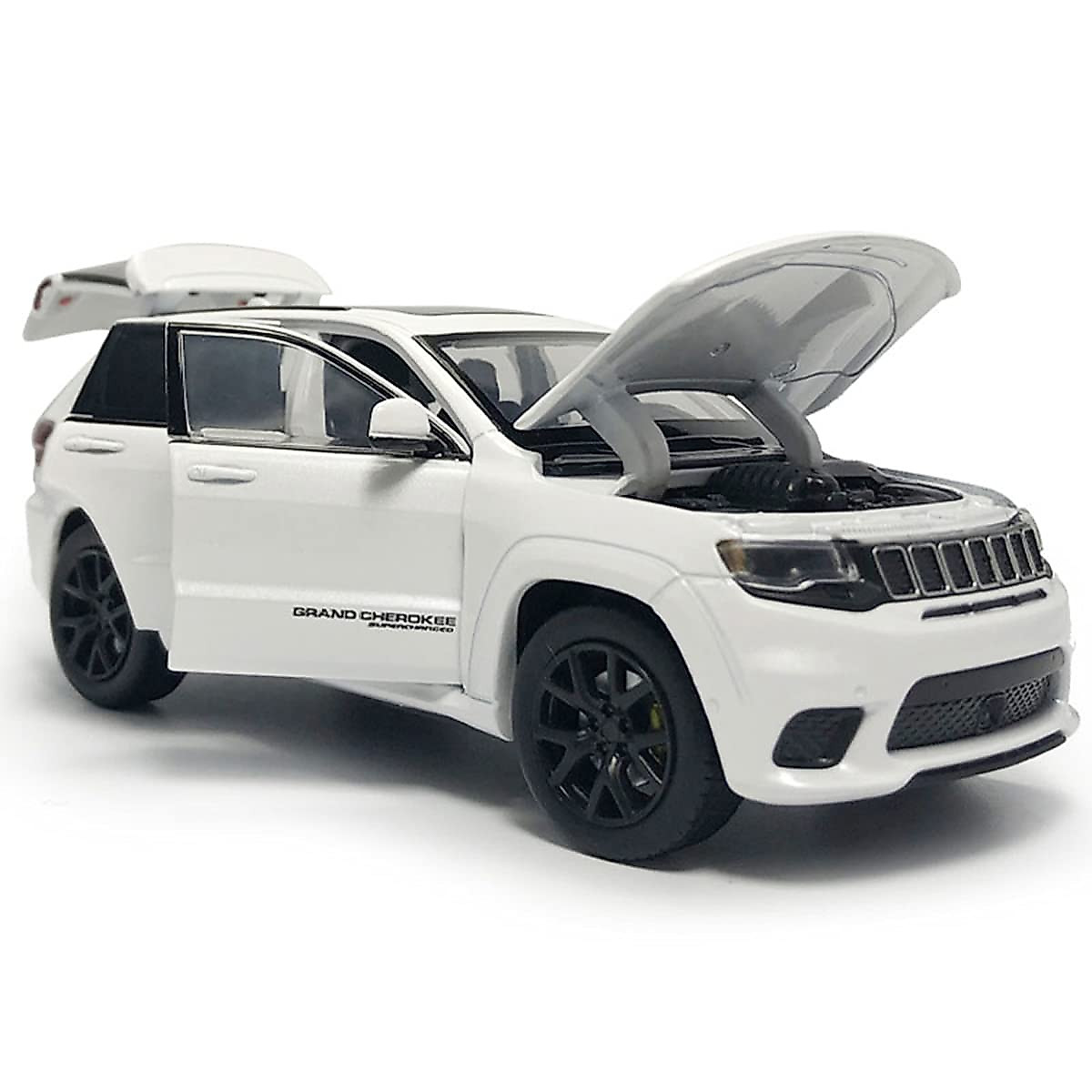Grand Cherokee Trackhawk Toy Car Diecast Model Car 1/32 Scale SUV Vehicle Metal Zinc Alloy Casting, Light Sound, 4 Doors Open, Boys Toys Kids Birthday Gifts Mens Collection, White