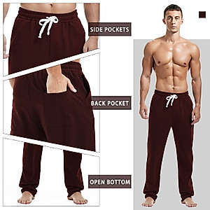 AMY COULEE Mens Cotton Athletic Pants Open Bottom Running Sweatpants Straight Leg Casual Joggers with Pockets (Wine Red, XXL)