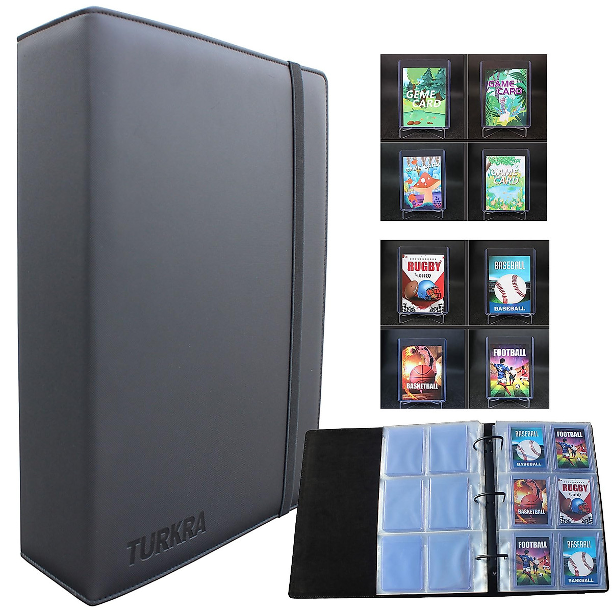 TURKRA Toploaders Binder with 25 Pages, 3-Ring Top Loaders Holder Album Holds 150 3" x 4" Standard Toploaders Hard Holders(Black)