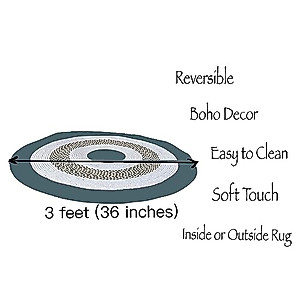 The Weaving Buddha Organic Round Cotton Mat Braided and Woven for Home Decor 3 feet (36 inches) Blue and White …