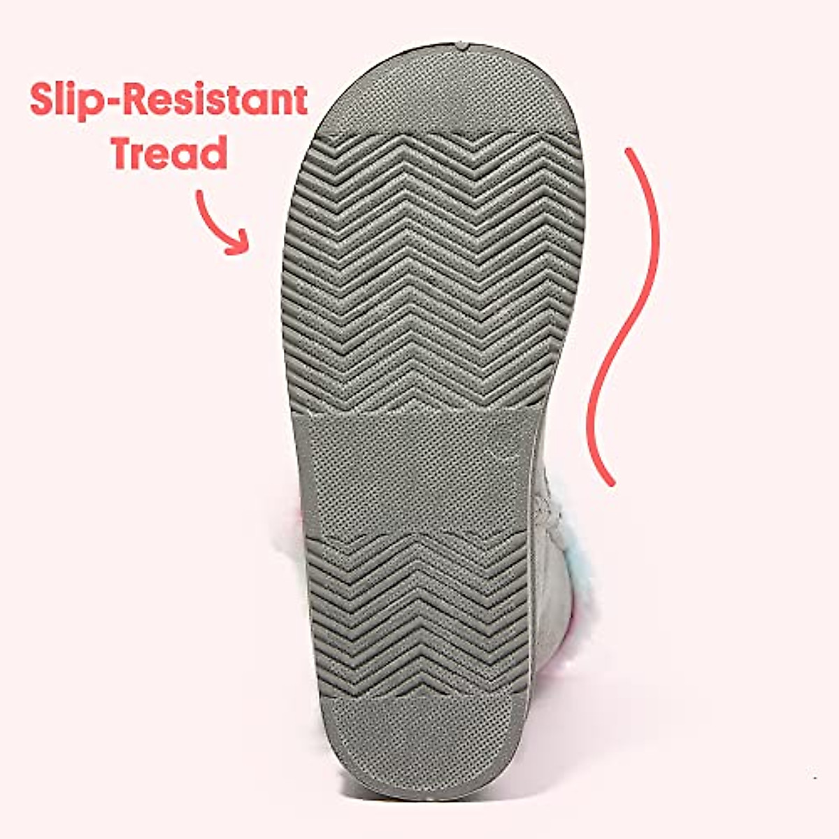 FabKids Faux Fur Lined Warm Winter Easy Slip On Boots (Toddler Little Kid Big Kid), Grey with Rainbow, Size 2