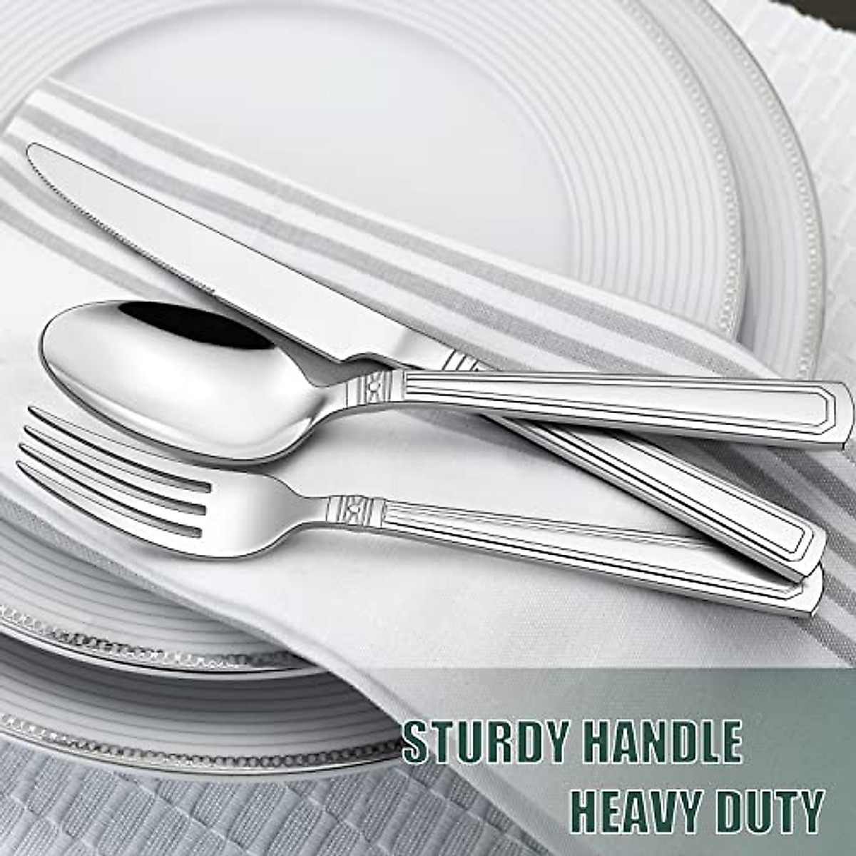 HaWare 60-Piece Heavy Duty Silverware Set, Stainless Steel Flatware Cutlery Set for 12, Fancy Tableware Eating Utensils for Home, Hotel, Restaurant, Include Dinner Knives Forks Spoons, Dishwasher Safe
