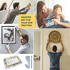 Picture Hangers, 160pcs Picture Hooks with Nails , 10-100lbs Picture Frame Hangers, Professional Picture Hanging kit on Wooden Wall / Drywall for Pictures, Canvas, Mirror, Holds 10-100 lbs（Silver）