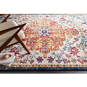 Mark&Day Area Rugs, 4ft Round Olivia Traditional Saffron/Navy Area Rug, Blue Off-White Orange Carpet for Living Room, Bedroom or Kitchen (4' Round)