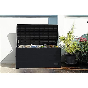 Duramax CedarGrain Durabox Outdoor Deck Box & Garden Furniture Organizer, Woodgrain Texture, Lockable Plastic Cushion Box, 416 liters, Grey