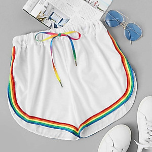Shakumy Women Rainbow Elastic Waist Workout Yoga Shorts Casual Summer Bowknot Plus Size Running Athletic Shorts Hot Pants