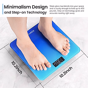 RENPHO Digital Bathroom Scale, Highly Accurate Body Weight Scale with Lighted LED Display, Round Corner Design, 400 lb Core 1S (Gradient-Blue, 10.24"/260mm)