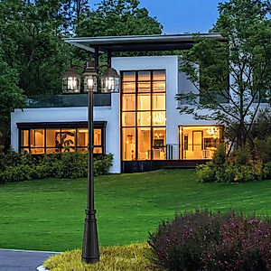 Ralbay Dusk to Dawn Sensor Outdoor Post Light, 3 Light lamp Post Street Light, Matte Black Outdoor Post Lighting Waterproof Pole Lights, 76.77" Outside Lamp Post Light for Backyard Garden