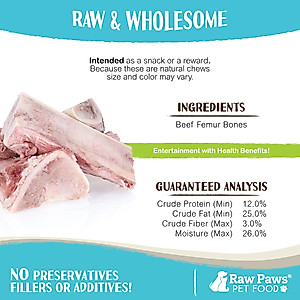 Raw Paws Beef Marrow Bones for Dogs - Split, 4 inch, 24-ct - Made in USA Raw Frozen Bones for Dogs - Raw Meaty Dog Bones for Medium to Large Dogs - Frozen Dog Bones - Split Beef Marrow Bones Dogs Raw