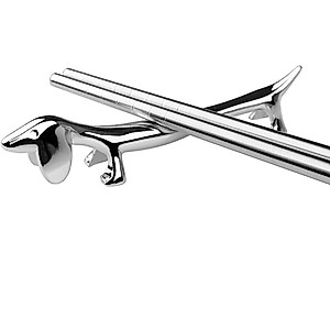 MULHUE 4 Pcs Zinc Alloy Lovely Little Dog Chopsticks Rest Spoons Stand Forks Knifes Holder Rack Stand Metal Craft Table Decoration 4 Pcs (Silver)