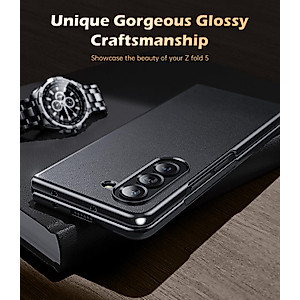 JUESHITUO 3-in-1 for Samsung Galaxy Z Fold 5 Case, [Omni-Directional Protection] [Metallic Glossy Bumper] Fascinating Touch Silm Fit Stylish Leather 5g Case for Galaxy Z Fold 5 Phantom Black
