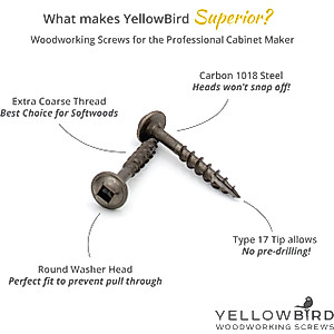 Yellowbird #8 x 1-1/4 Round Washer Head - Square Plain Lube - Extra Coarse Thread - Type 17 Pocket Screw - Bit Included - 700 Ct.