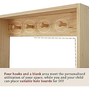 morimoe Wooden Kids Bookshelf, Wall Mount Shelf with Hooks, Organizer for Toys and Books, Space-Saving