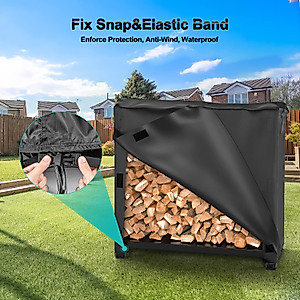 BROSYDA Firewood Log Rack Cover 4FT Outdoor Waterproof Windproof Heavy Duty Oxford Fabric 4Ft Wood Stack Holder Firewood Cover Black
