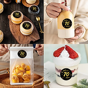 REWIDPARTY Black Gold 70th Birthday Stickers Rolls Cheers to 70 Years Stickers Happy 70th Birthday Stickers Birthday Party Favors Anniversary Party Decorations Adhesive Party Stickers(500 Per Roll)