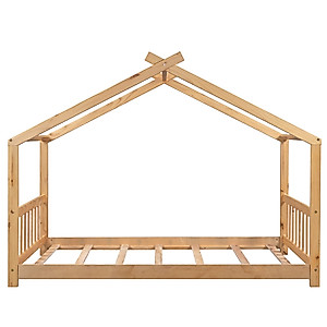 Bellemave Floor House Beds Wood Montessori Bed Frame Twin Size Platform Bed with Headboard & Footboard for Kids Boys Girls Teens, Natural