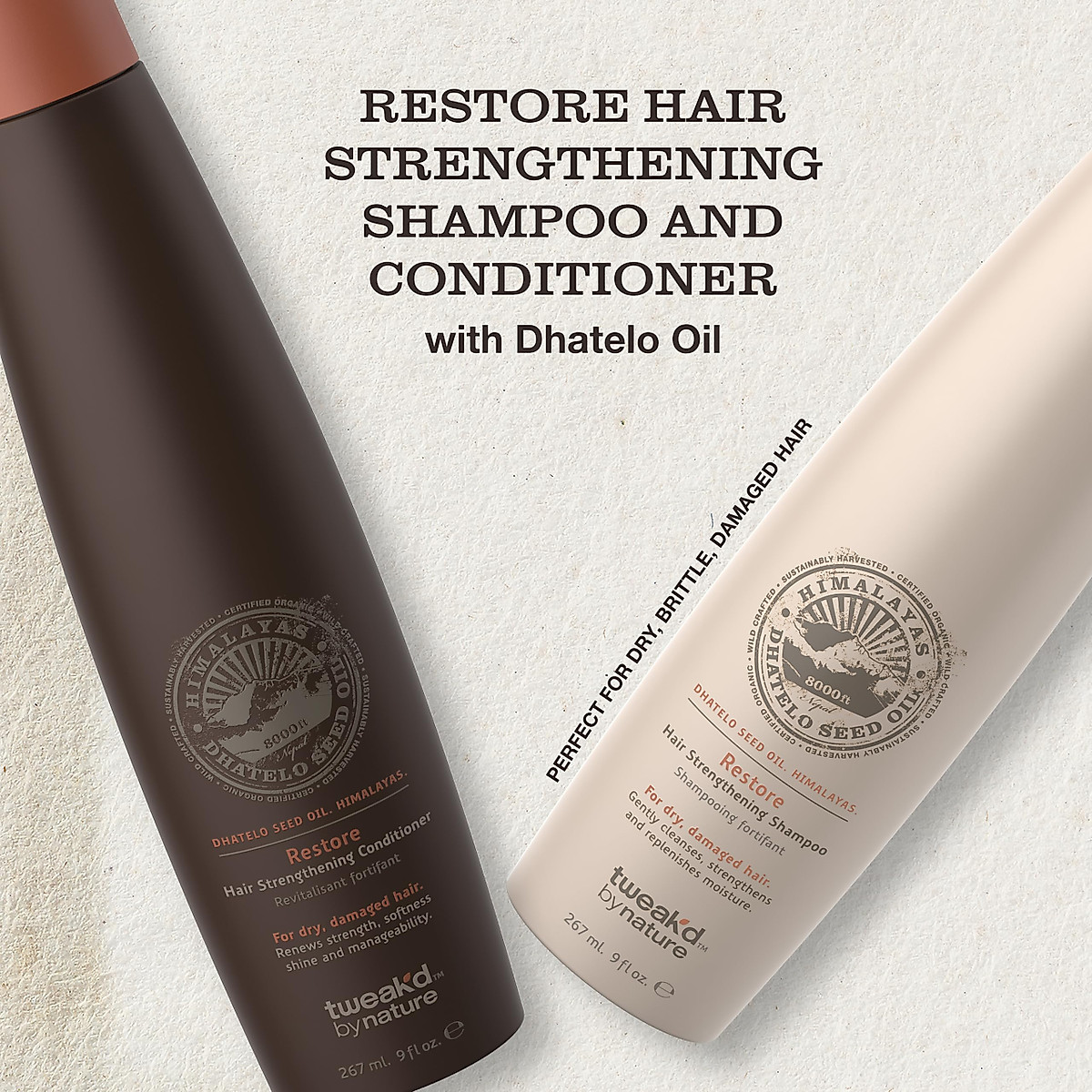 Tweak’d by Nature - Restore Hair Strengthening Shampoo and Conditioner Set, Cleansing and Moisturizing for Shiny and Soft Hair, Cruelty Free (2 x 9 ounces)