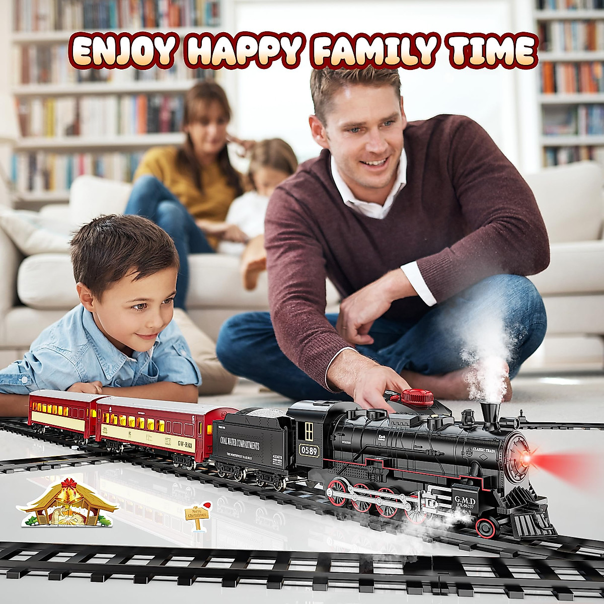 Hot Bee Train Set for Boys, Alloy Remote Control Train Sets with Steam Locomotive, Light Up Cars and Tracks, Electric Trains Set Toys for Toddler Kids, Christmas Toys Gifts for 3 4 5 6 7 8+ Year Old