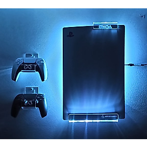 WALL MOUNT FOR PS5 PLAYSTATION 5 WITH MULTICOLOR LED LIGHTING KIT + 2 CONTROL MOUNT (PS5 Standar Edition (Disc Edition))