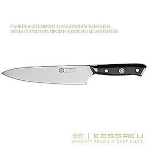 KESSAKU Chef Knife - 8 inch - Dynasty Series - Razor Sharp Kitchen Knife - Forged ThyssenKrupp German High Carbon Stainless Steel - G10 Garolite Handle with Blade Guard