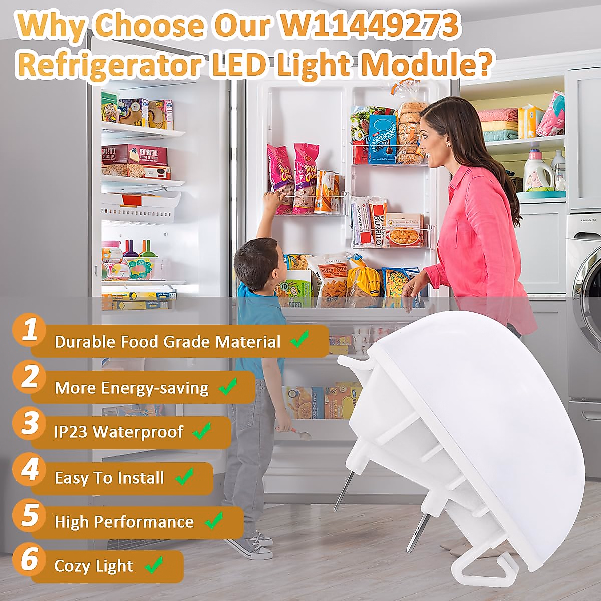 W11251749 Refrigerator LED Light Bulb for Whirlpool Kitchenaid Kenmore Amana Refrigerator Freezer Light Replaces AP7192759 W11520324 W11468934 W11549780 W11449273 W11602886 Fridge Light