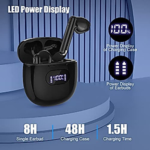 Wireless Earbuds, Bluetooth Headphones V5.3 Wireless Earphones, 48H Playtime LED Power Display & Wireless Charging Case, HiFi Stereo Bass IPX7 Waterproof Ear Buds Built-in Mic for Workout Office Black