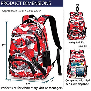 BLUEFAIRY Kids Backpacks for Boys Girls Camo Elementary School Bags Bookbags Lightweight Durable (Red Camo)