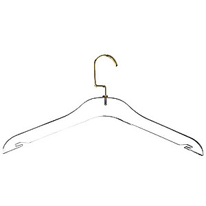 Clear Acrylic Clothes Hangers - 10 Pack Stylish and Heavy Duty Closet Organizer with Gold Chrome Plated Steel Hooks - Non-Slip Notches for Suit Jacket, Sweater, Blouse, and Dress - by Designstyles