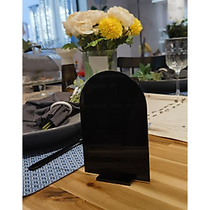 QSONG SHOP 15PCS Acrylic Table Signs with Stands- 5""x7"" Black Arched Acrylic Wedding Numbers and Base,1/8"" Thick Modern Arch Acrylic TableTop Sign for Wedding Reception Event Party (Full Black)