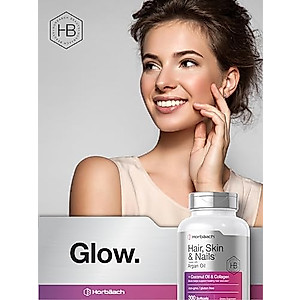 Horbäach Hair Skin and Nails Vitamins | 300 Softgels | with Biotin and Collagen | Infused with Argan Oil and Coconut Oil | Non-GMO, Gluten Free Supplement