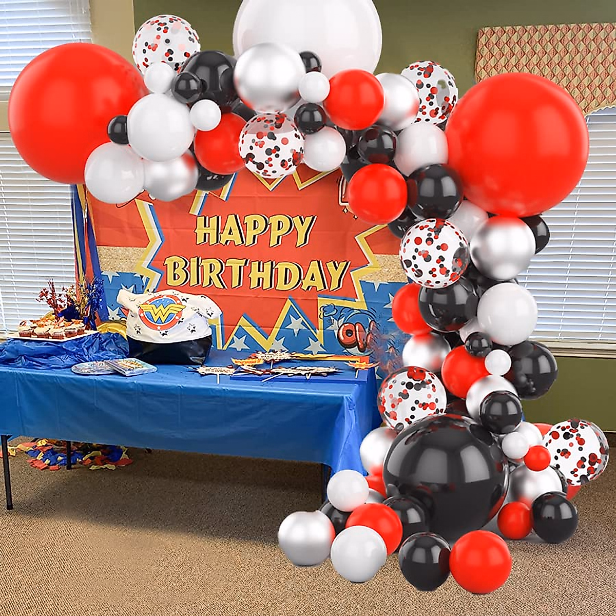 116pcs Red and Black Balloon Garland Kit, 4 Different Sizes 18''+12''+10''+5'' Latex Red and Black Balloons for Kids Birthday, Graduation Christmas Party Balloons