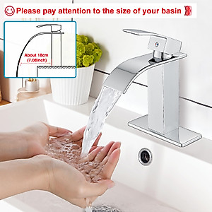 Midanya Bathroom Sink Faucet Waterfall Spout Single Handle 1 Hole Deck Mount Mixer Tap Lavatory Vanity Vessel Faucet Commercial with Pop Up Drain,Short, Polish Chrome