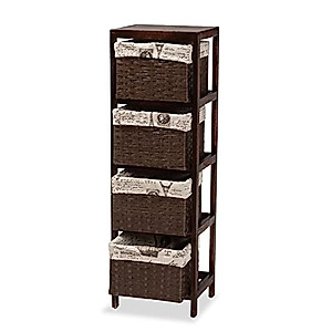 Baxton Studio Bosley Modern French Inspired Walnut Brown Finished Wood 4-Basket Storage Unit, Dark Brown/Beige
