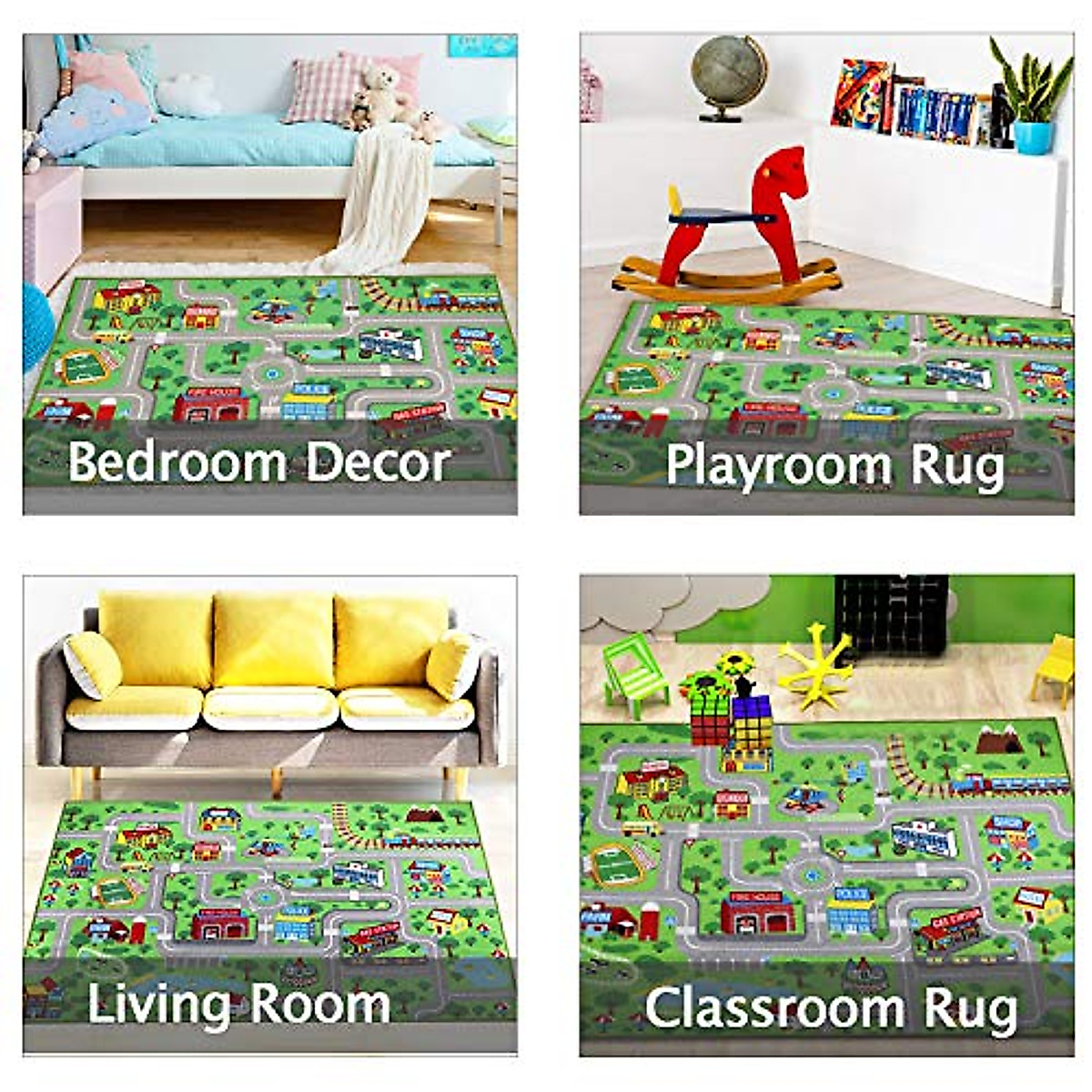 Capslpad Kids Rug Educational Play Rug 6.6' x 5' Traffic Road Kids Play Car Mat Large Learning Play Game Area Rug Kids Carpet for Playroom Living Room Nursery Room Decor