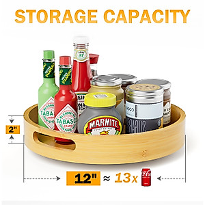 Homerays 12 Inch Lazy Susan Organizer, Kitchen Rotating Spice Rack, Bamboo Lazy Susan with Double Handles for Kitchen Cabinet (Bamboo, Medium)
