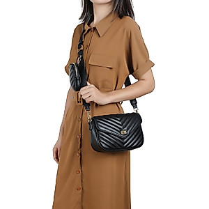 lola mae Quilted Crossbody Bags for Women Shoulder Handbag with Coin Purse Chain Strap Trendy Purse (Black-LM739)