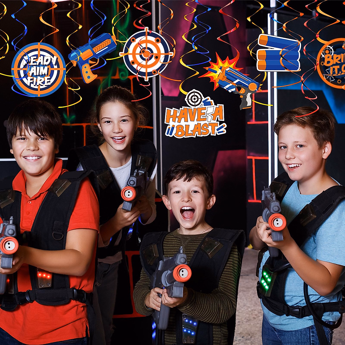 Dart War Party Hanging Swirl Decorations, Dart Element Target Water Gun Theme Hanging Swirl Decorations for Boy's Birthday Party Themed Party Supplies Decorations, 30 Count