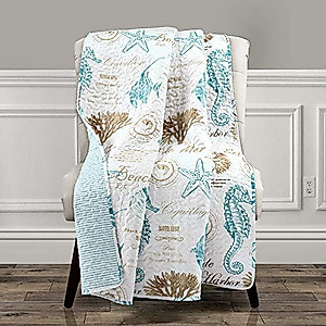 Lush Decor Harbor Life Throw Blanket, 60" x 50", Blue and Taupe