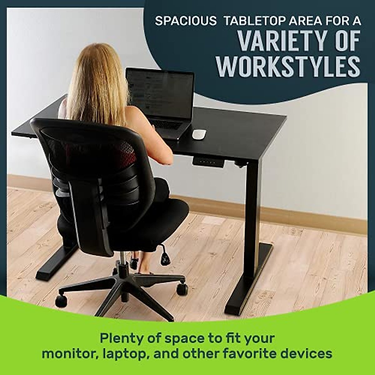TechOrbits 47 Inch Electric Standing Desk Frame with Tabletop - Motorized Workstation Two Leg Stand Up Desk with Memory Settings and Telescopic Sit Stand Height Adjustment (Black Frame/Wood Brown Top