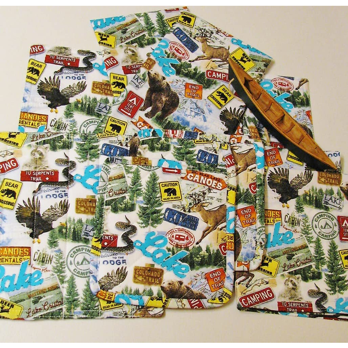 Mountain Adventures Tea Towels (Set of 2) Made in the USA Wildlife Outdoor Theme Cabin RV Print