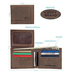 Lucky Brand Men's Embossed Bifold Wallet (Available in Cotton Canvas, Grooved Leather-Brown, One Size