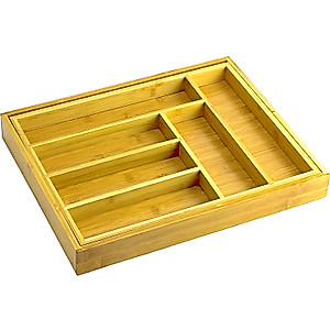 Home-it Expandable use for, Utensil Flatware Dividers-Kitchen Drawer Organizer-Cutlery Holder, Bamboo
