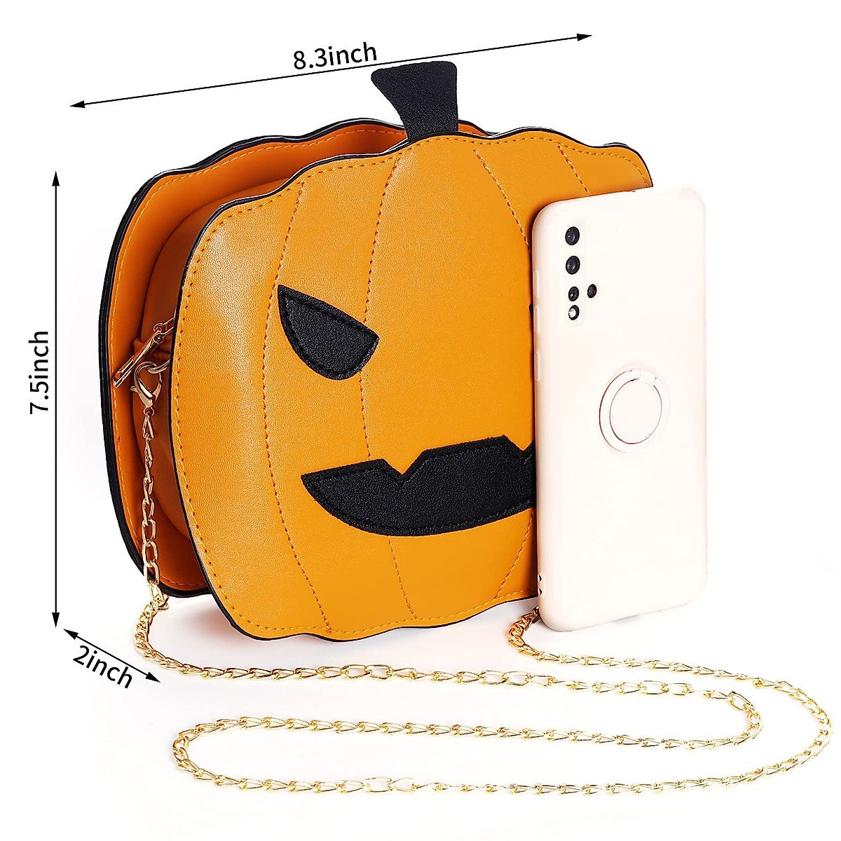 Miayon Halloween Pumpkin Purse Pumpkin Shoulder Bag Crossbody Bag Bat Ornament Pumpkin PU Bag for Women Girl(Orange)