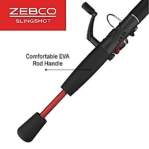 Zebco Slingshot Spinning Reel and Fishing Rod Combo, 6-Foot 2-Piece Fishing Pole, Size 20 Reel, Changeable Right- or Left-Hand Retrieve, Pre-Spooled with 8-Pound Zebco Cajun Line, Red