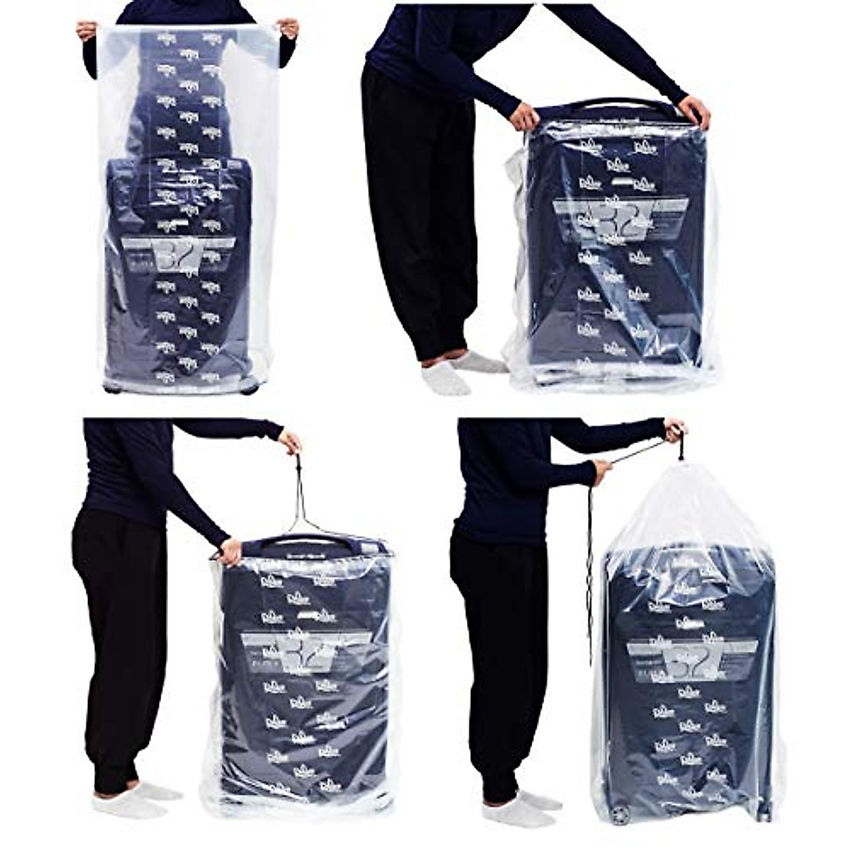 Dust Cover Big Plastic Drawstring Bags Multi-Purpose for Storage and Keeping Luggage, Big Dolls, Blankets, Pillows, Suitcase Good for Household Organizing Reusable Set of 4 bags Size S, M, L, XL