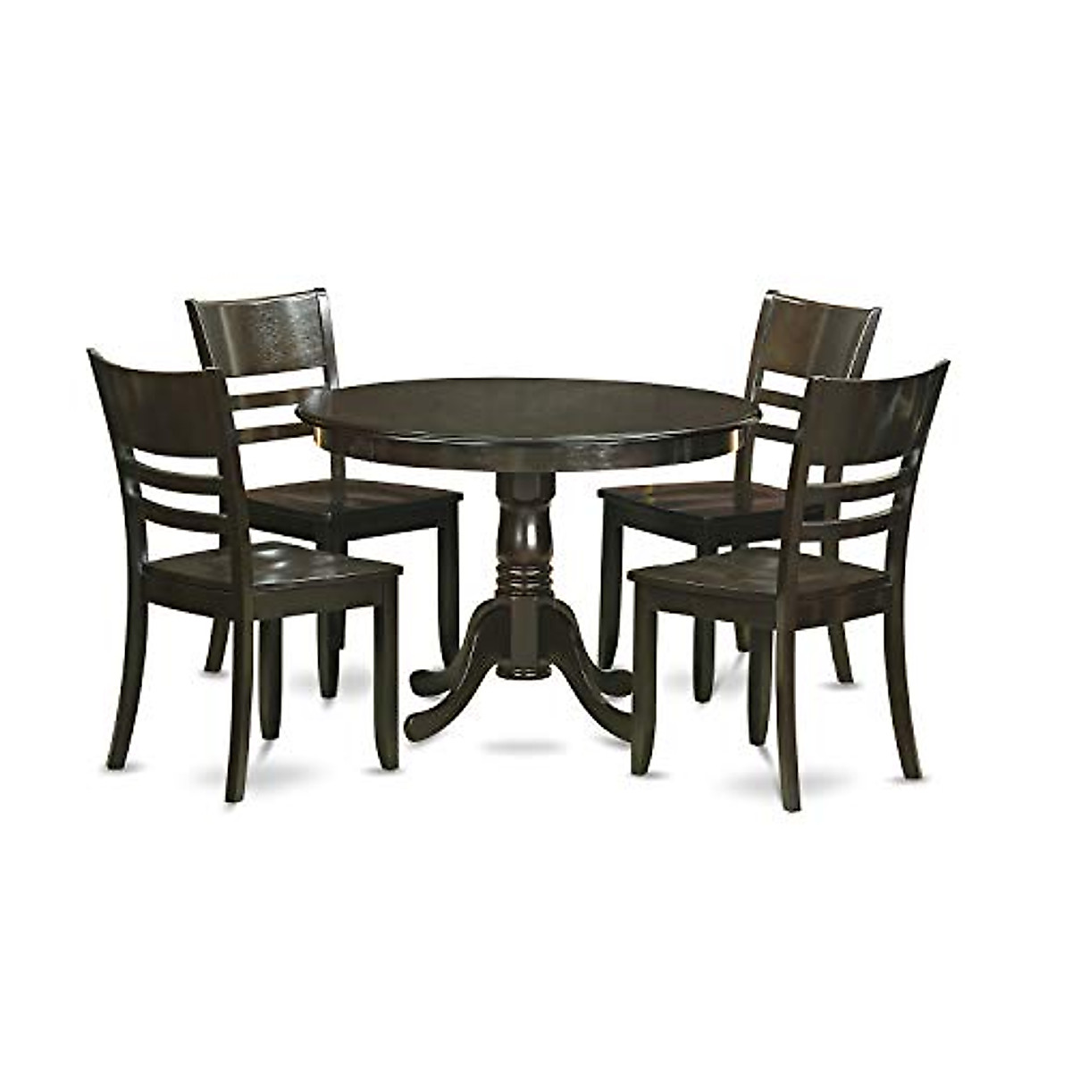 East West Furniture HLLY5-CAP-W 5 Piece Dining Set Includes a Round Dining Table with Pedestal and 4 Kitchen Chairs, 42x42 Inch, Cappuccino