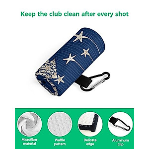 Golf Towel Christmas Summer Starfish Conch Xmas Tree,Waffle Pattern Microfiber Club Cleaner Golf Towels with Carabiner Clip for Women Men Dad,Navy Blue Stripe Golf Towel for Golf Bags,24x16in