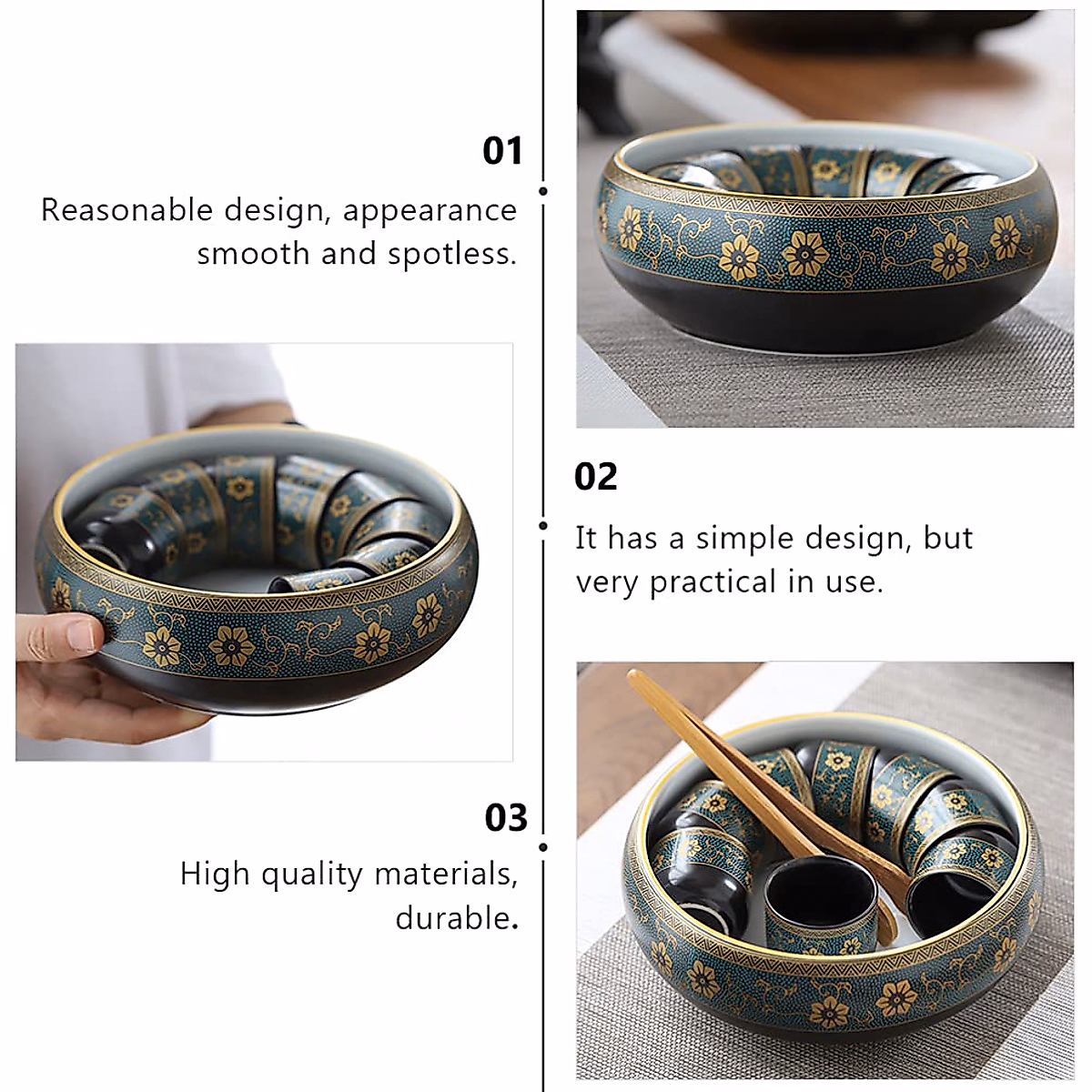 Hemoton Tea Wash Bowl 1200ml Ceramic Traditional Japanese Matcha Tea Bowl Porcelain Chinese Gongfu Tea Cup Pottery Chawan for Tea Ceremony