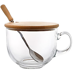 Lawei Set of 4 Glass Coffee Mug with Handle - 15 Oz Glass Jumbo Coffee Cups Clear Coffee Mug for Cappuccino, Coffee, Latte, Cereal, Milk, Ice Cream